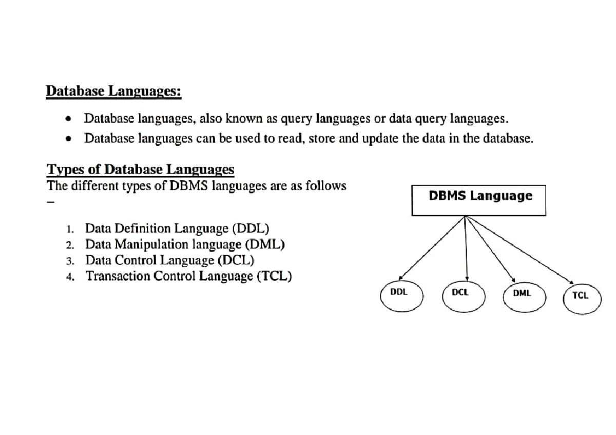 Database languages - Database languages can be used to read, store and ...