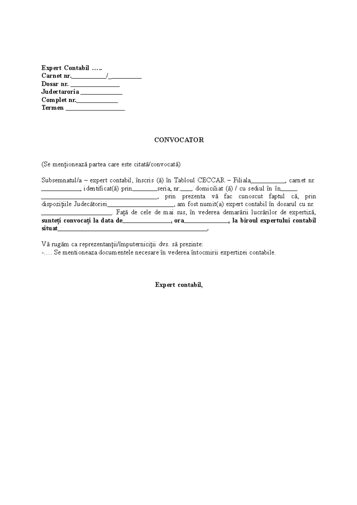 2. Model de citare convocare a partilor - Expert Contabil ..... Carnet ...