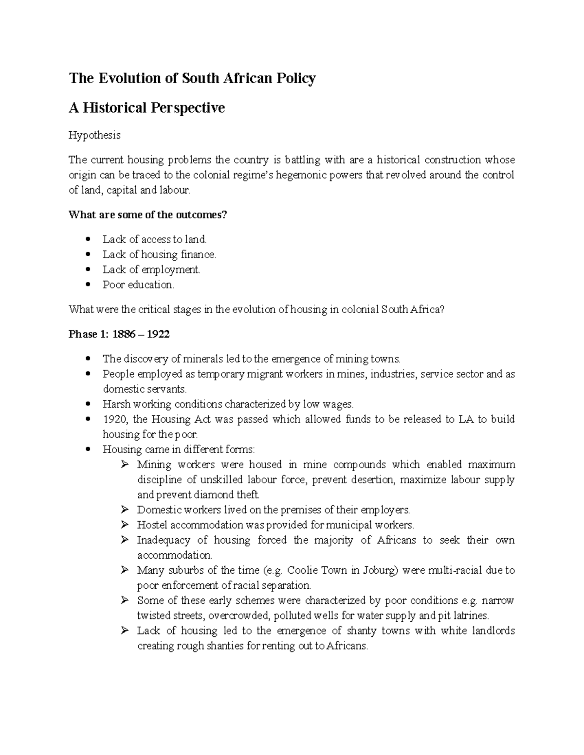 Notes - The Evolution of South African Policy - The Evolution of South ...