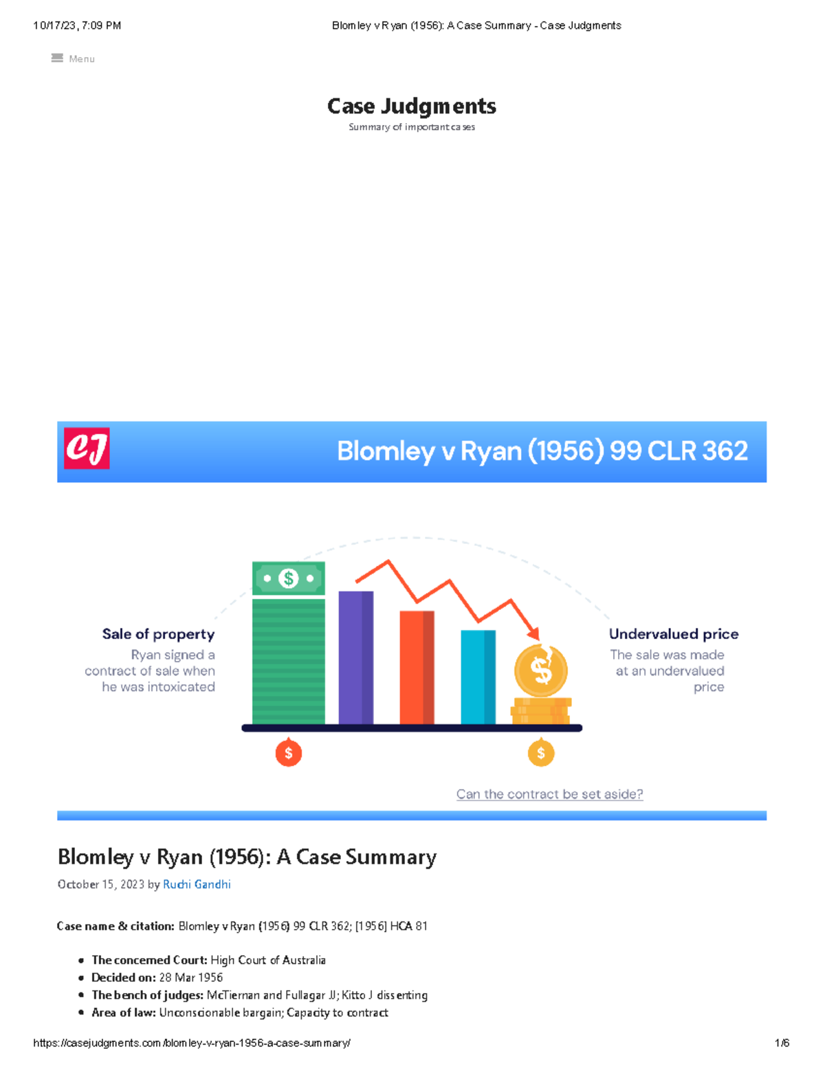 Blomley v Ryan (1956) A Case Summary - Case Judgments - Blomley v Ryan ...