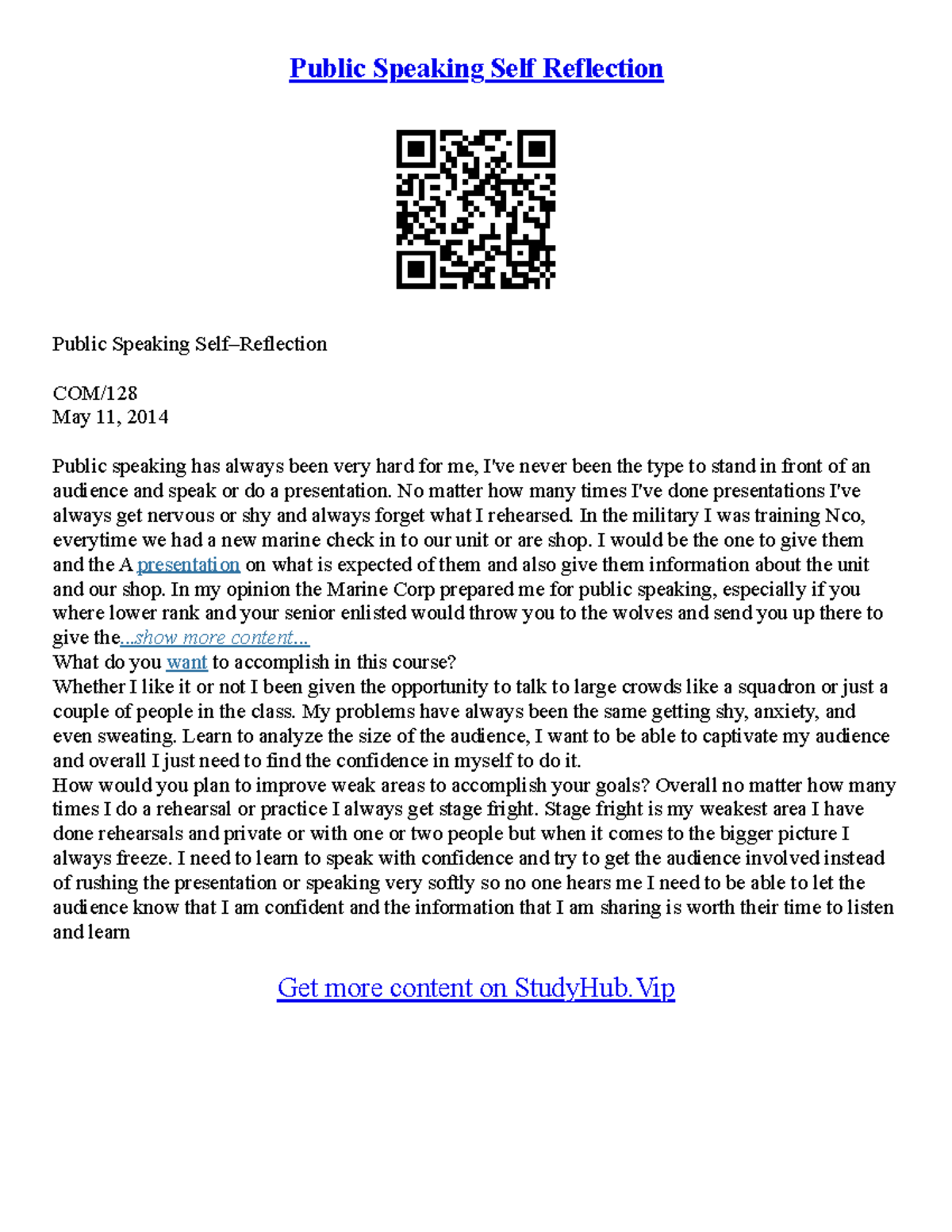 Sample Self Reflection Essay - Public Speaking Self Reflection Public ...