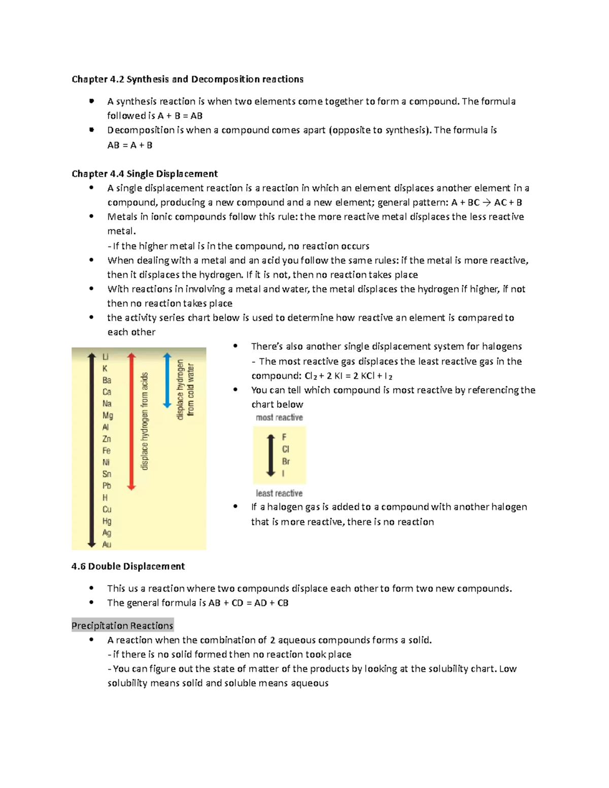 Unit 2 - Notes from unit2 of grade 11 chem - Chapter 4 Synthesis and ...