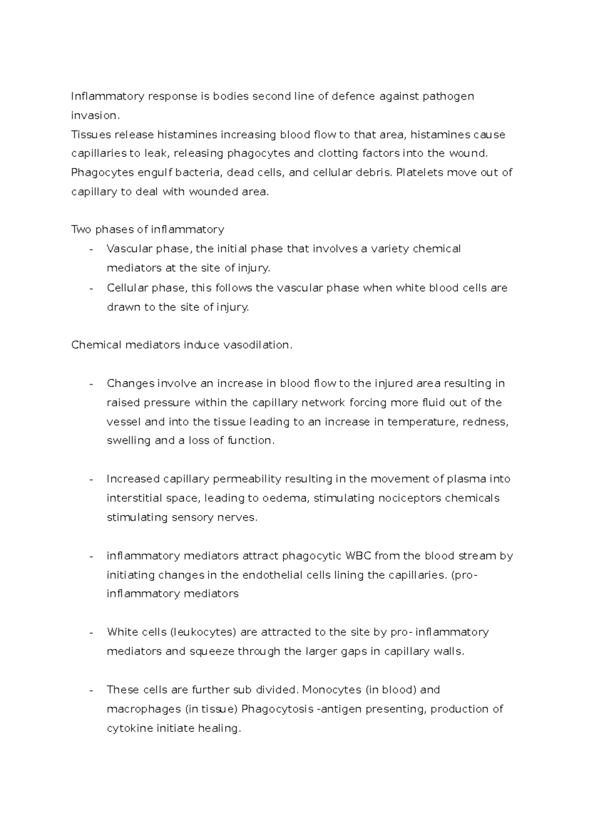 Inflammatory response is bodies second line of defence against pathogen ...