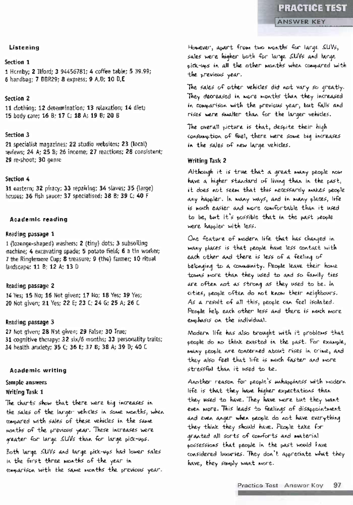 Practice Test 7 KEY - key - PRACTICE TEST ANSWER KEY Listening However ...