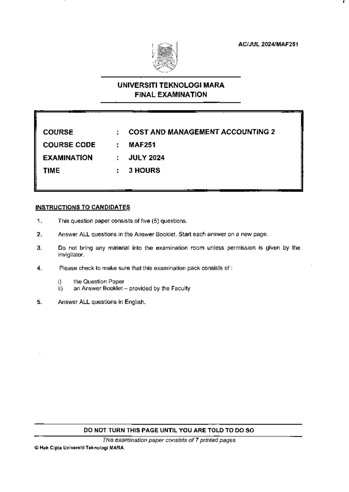 MAF251 - Exam paper - UNIVERSITI TEKNOLOGI MARA FINAL EXAMINATION ...