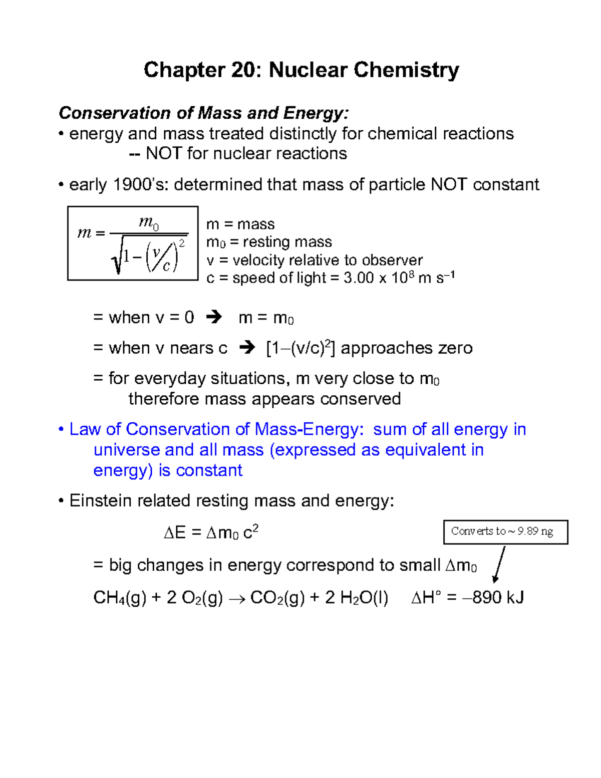 Chap 20 pt5 Extra cool stuff - Chapter 20: Nuclear Chemistry Conservation of Mass and Energy ...