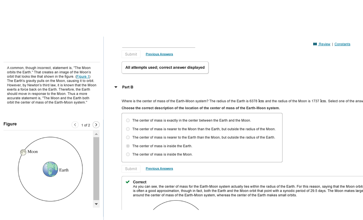 Mastering Physics Ch 08 HW, The Center of Mass of the Earth-Moon-Sun ...