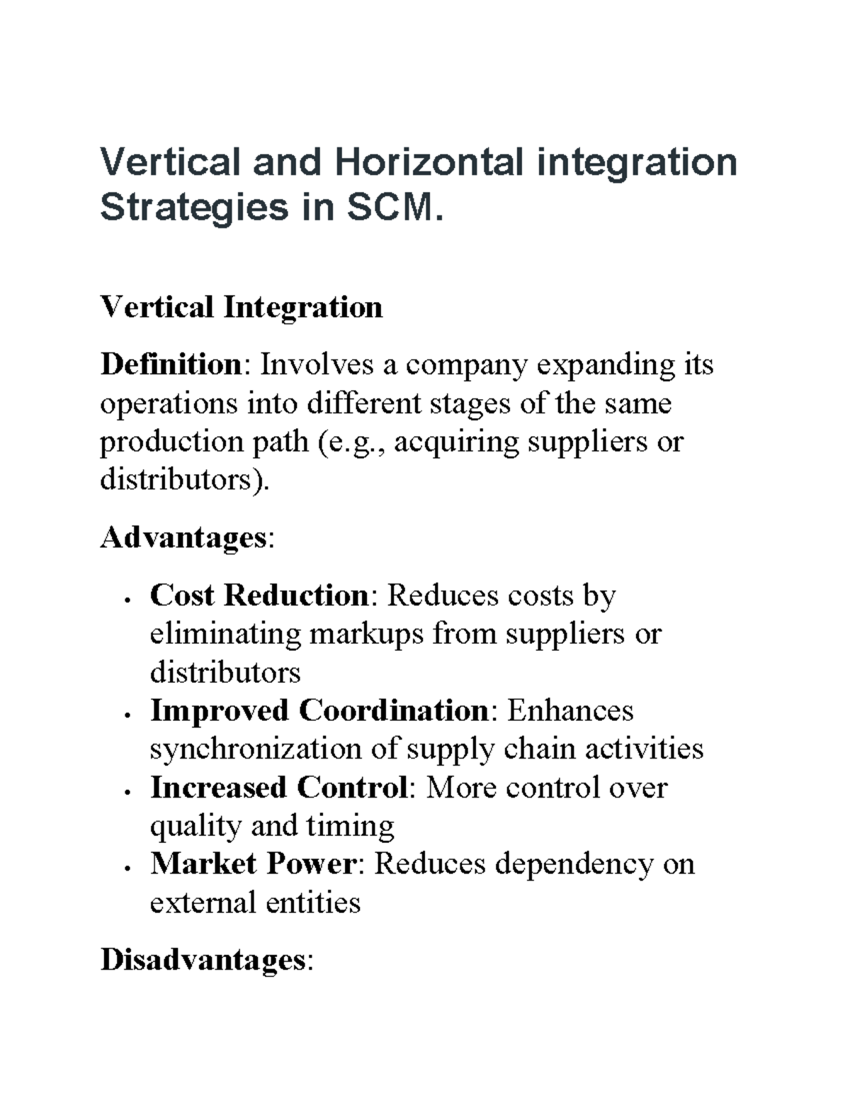 Vertical and Horizontal integration Strategies in SCM - Vertical ...