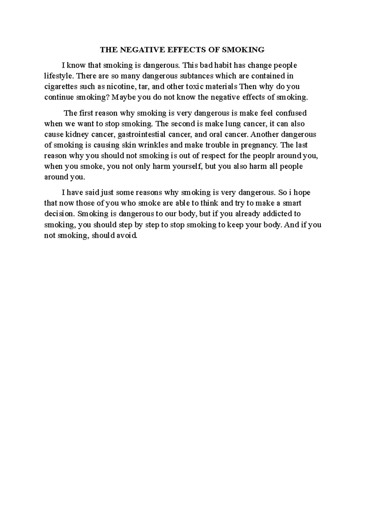 THE Negative Effects OF Smoking - THE NEGATIVE EFFECTS OF SMOKING I ...