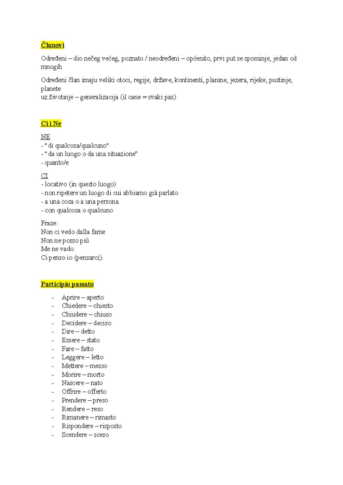 Tal 1 - Summary Talijanski jezik I.2 - Članovi Određeni – dio nečeg ...