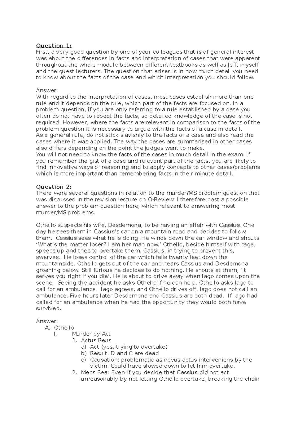 Revision Questions Answers - Question 1: First, a very good question by ...