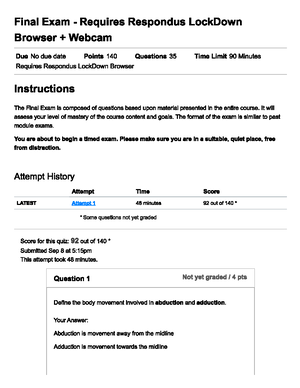 Portage Learning - A&P Module 1 exam - Portage Learning - A&P: Final ...