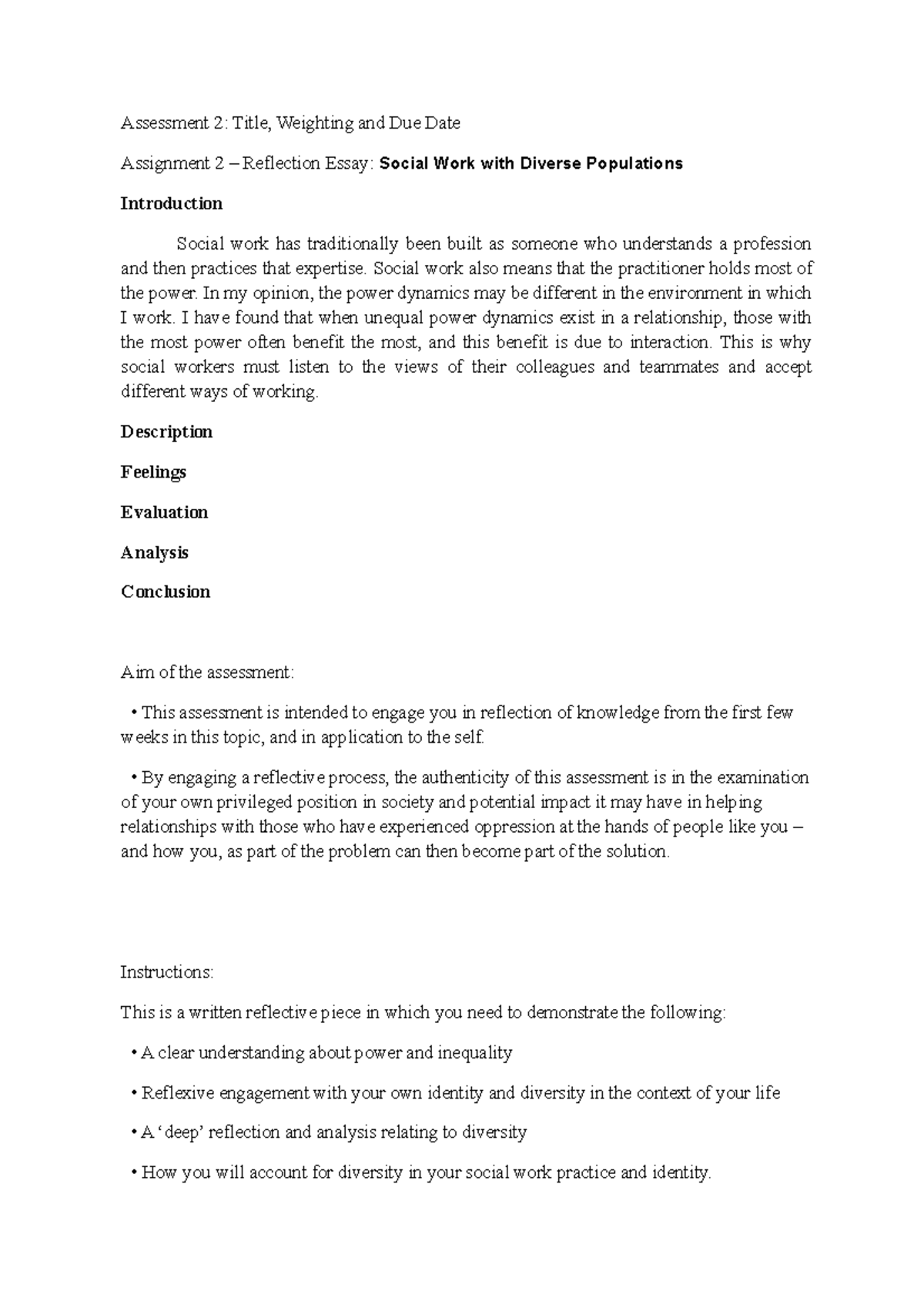 Reflection of Social work - Assessment 2: Title, Weighting and Due Date ...