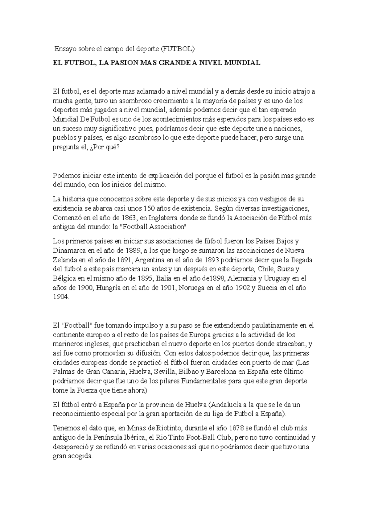 Ensayo sobre el campo del deporte EPU - Ensayo sobre el campo del ...