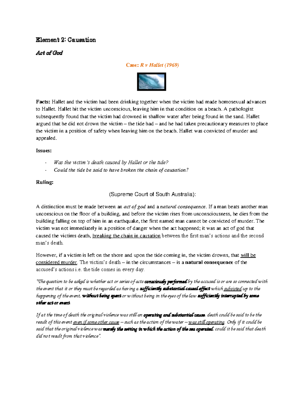 3686-sample - Criminal - Element 2: Causation Act of God Case: R v ...