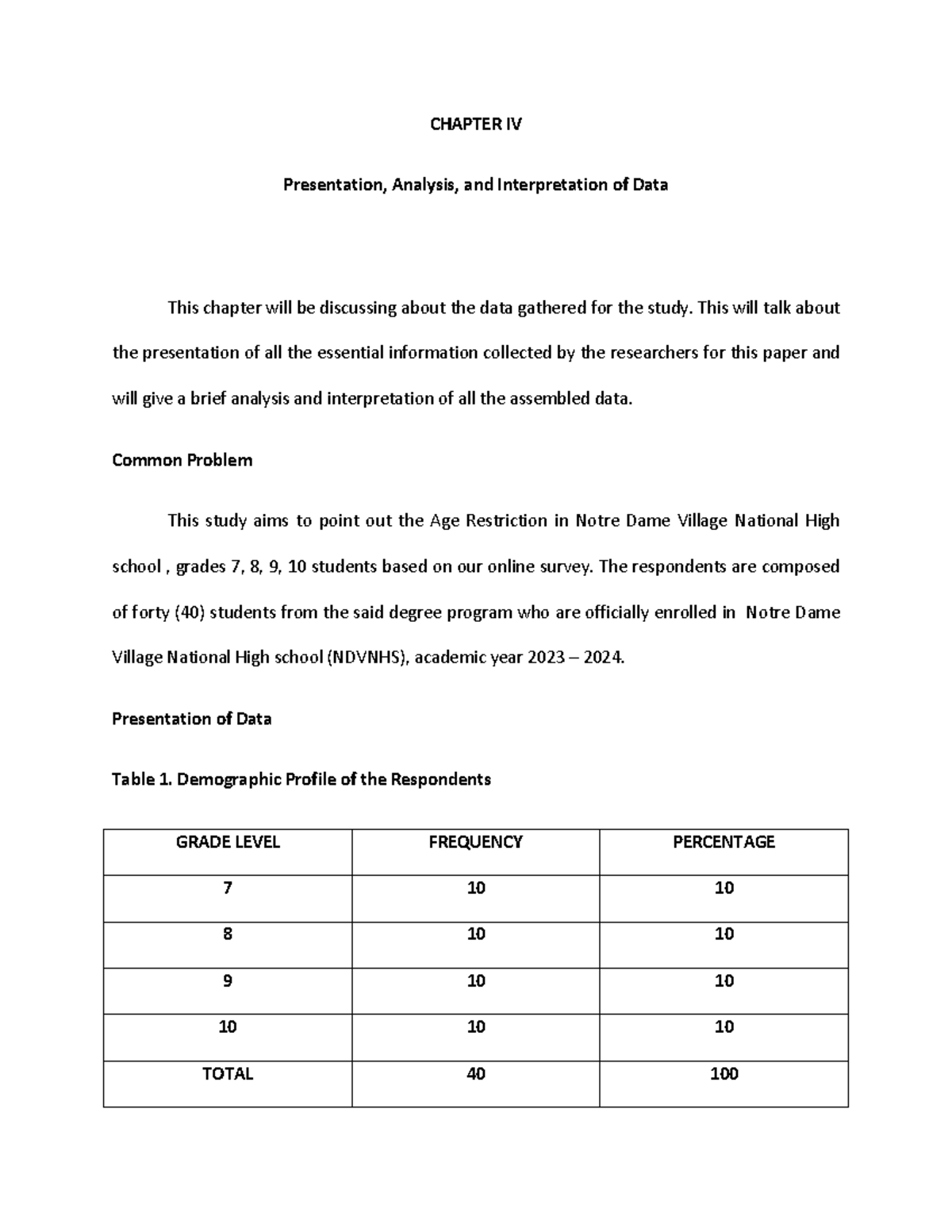 Chapter 4 Draft Research - CHAPTER IV Presentation, Analysis, and Interpretation of Data This ...