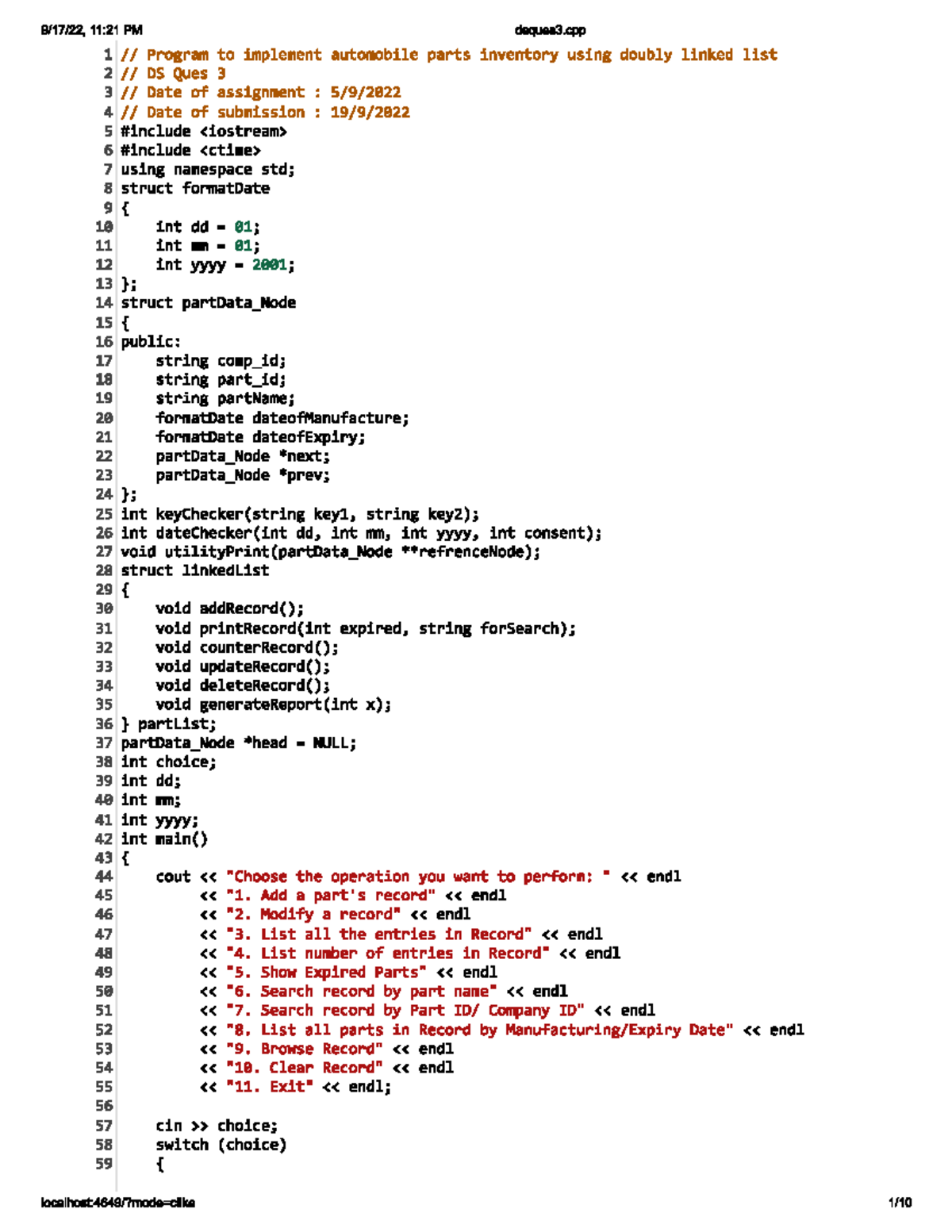 Codefile QUES3 - DS LAb - Computer Science - Studocu