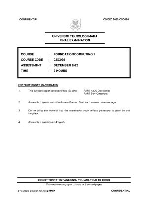 CSC098 2017 GOOD PRACTICE FOR EXAMINATION - computer science foundation ...