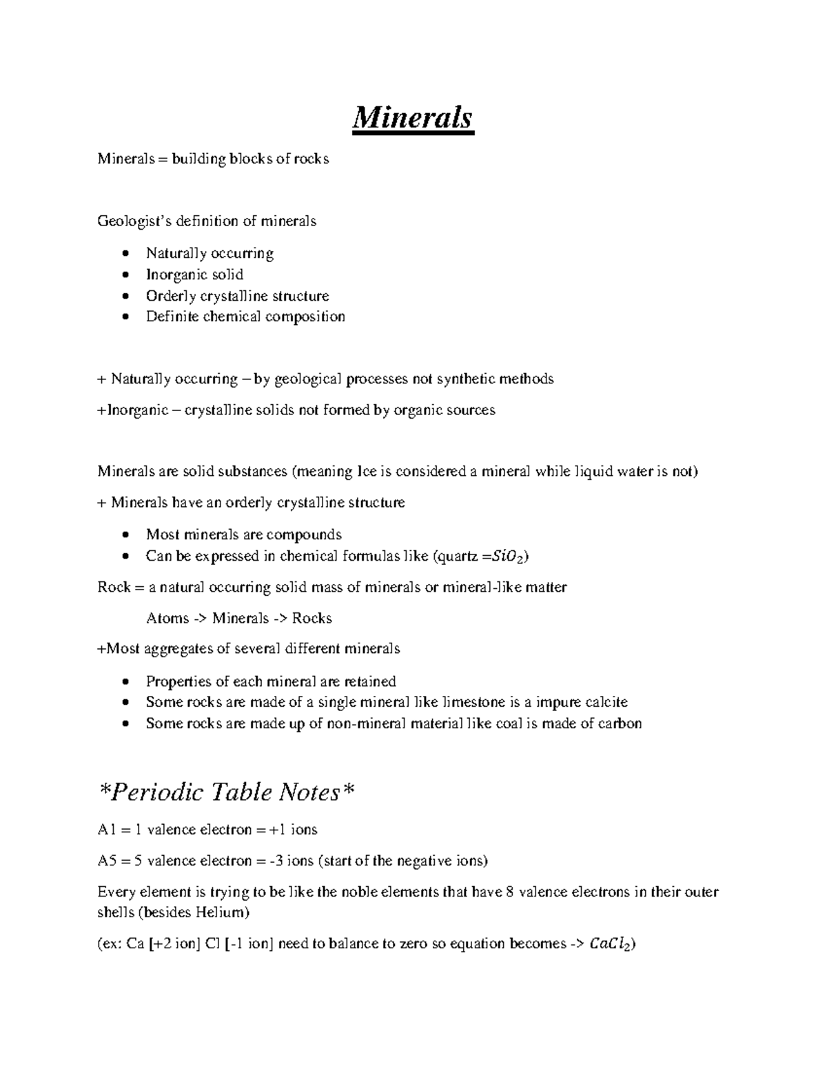 Geo 101 - ch1 notes - Silicates, Minerals, rocks, properties - Minerals ...