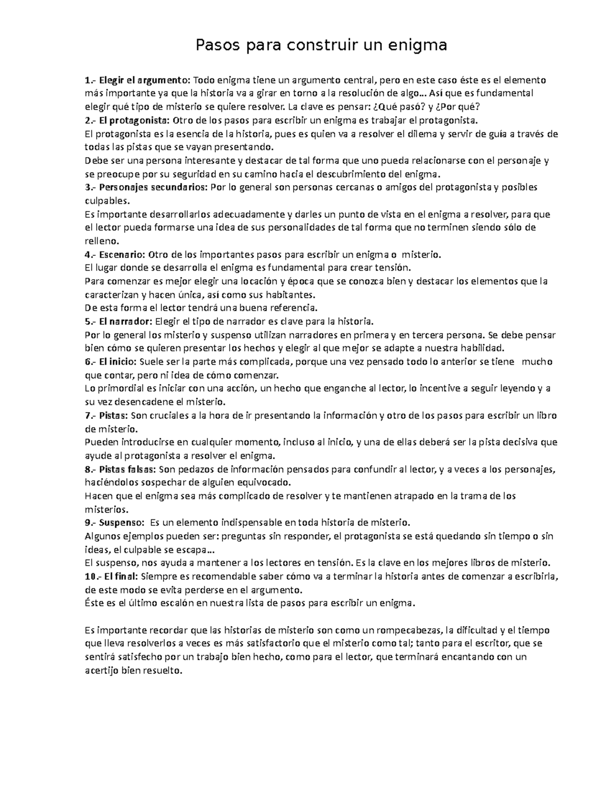 Enigma - Pasos para construir un enigma 1.- Elegir el argumento: Todo ...