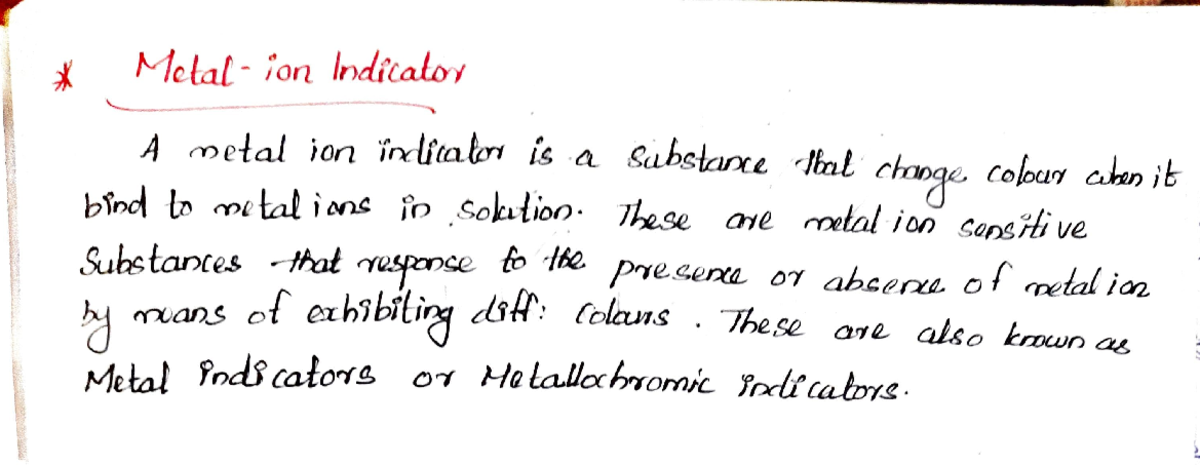 Metal-ion indicators - Metal- 1ion Inditatov ####### A metal ion ...