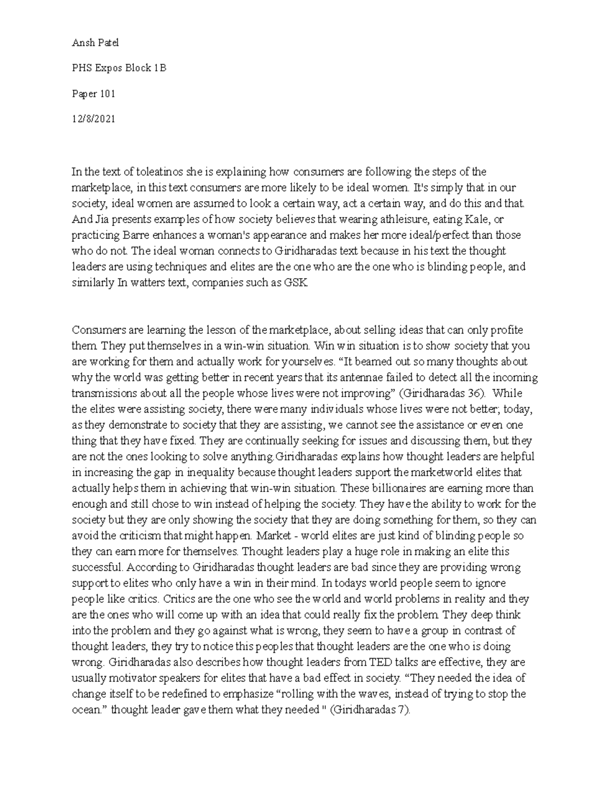 Patel Ansh Paper 2 101 Rough Draft - Ansh Patel PHS Expos Block 1B ...