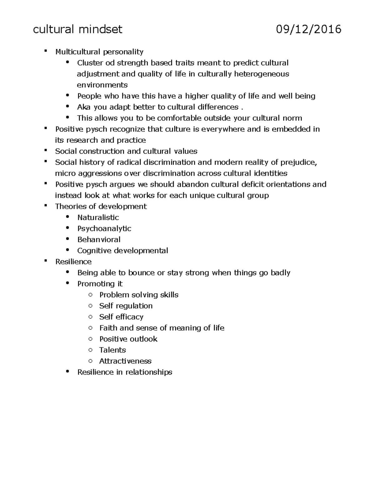 Cultural mindset - notes - cultural mindset Multicultural personality ...