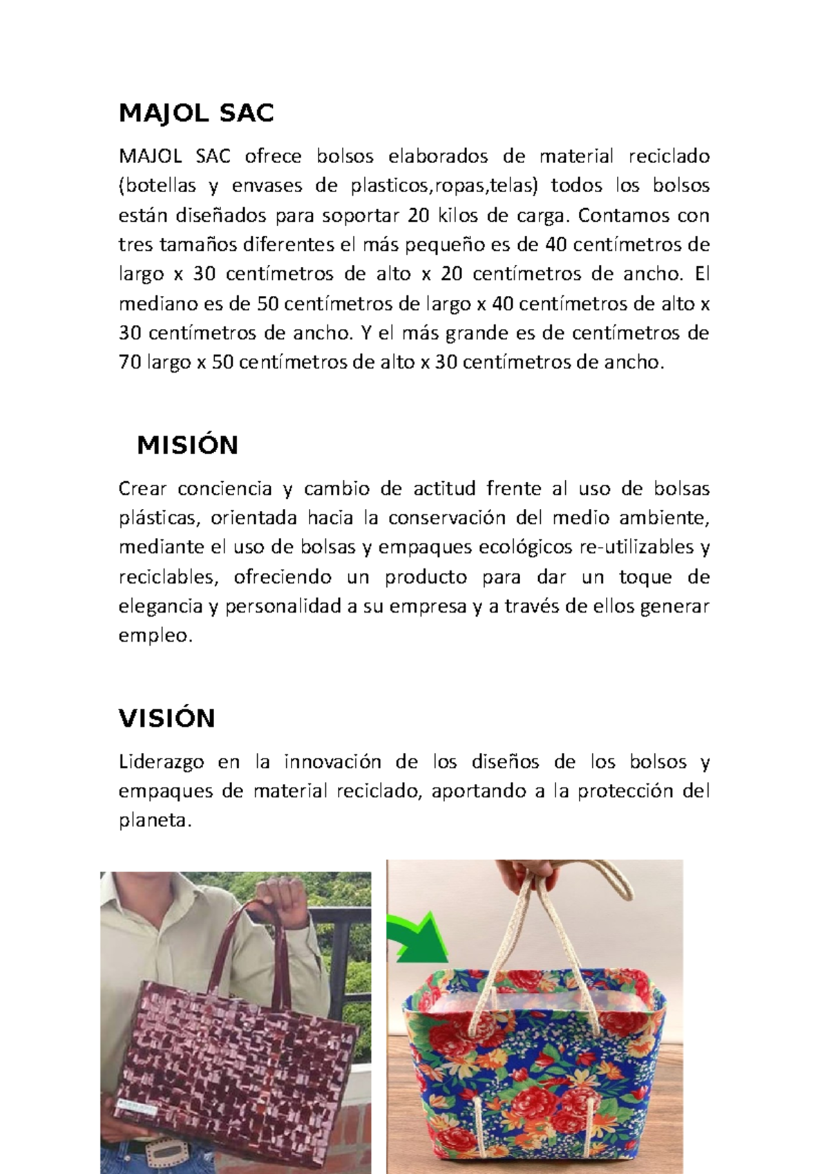 Majol SAC - practica - MAJOL SAC MAJOL SAC ofrece bolsos elaborados de ...