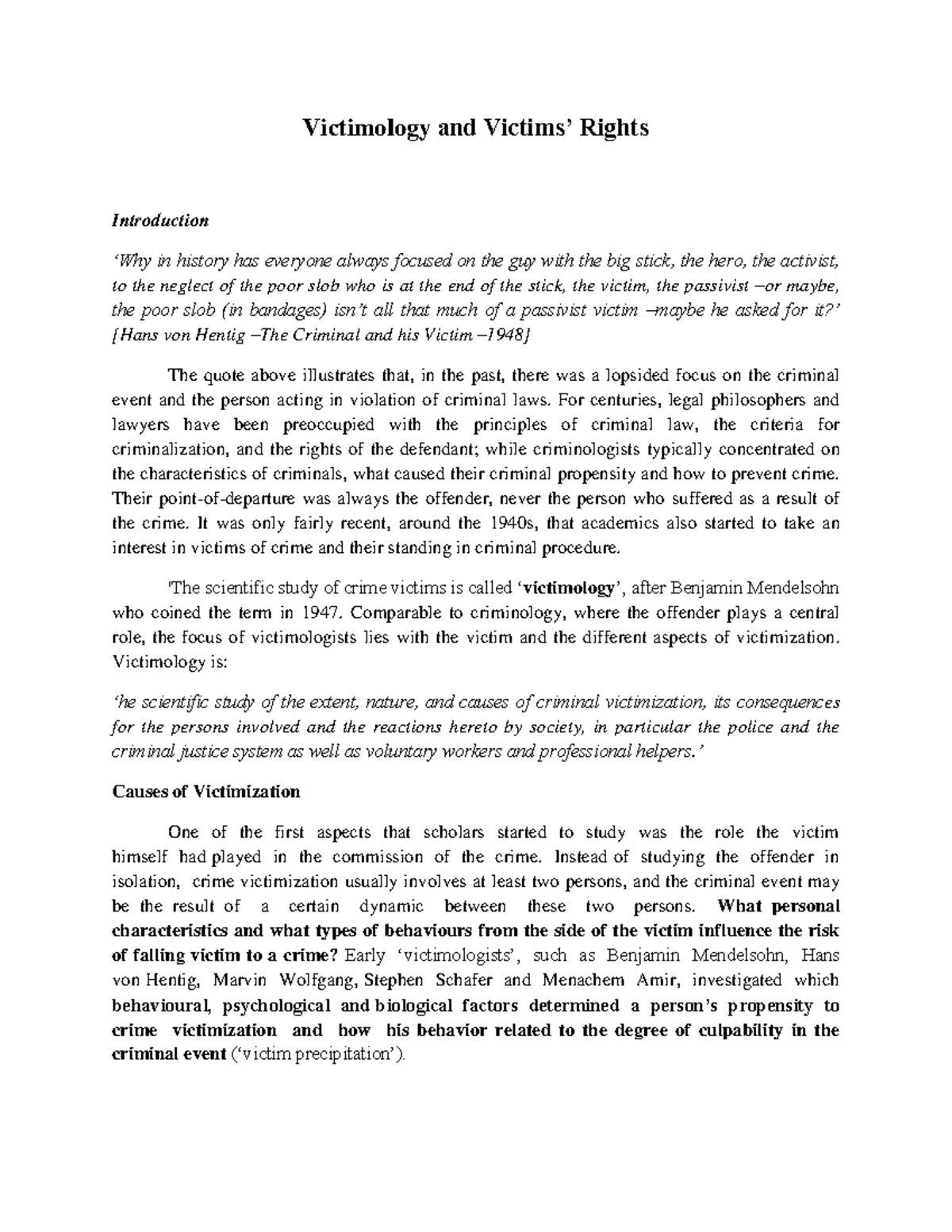 Right of Victims - Victimology and Victims’ Rights Introduction ‘Why in ...