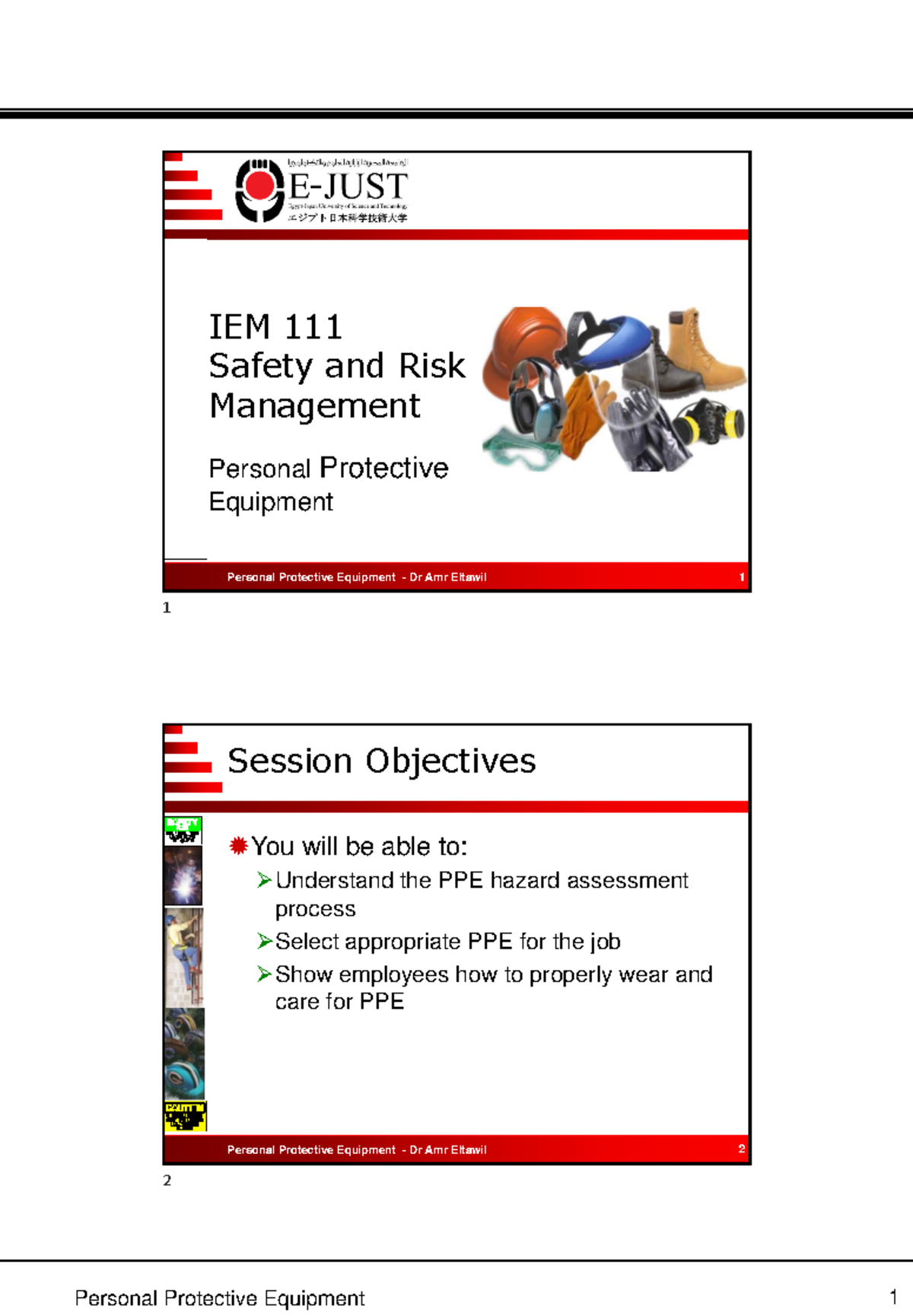 Prof. Eltawil - Part 1 Personal Protective Equipment - IEM 111 Safety ...