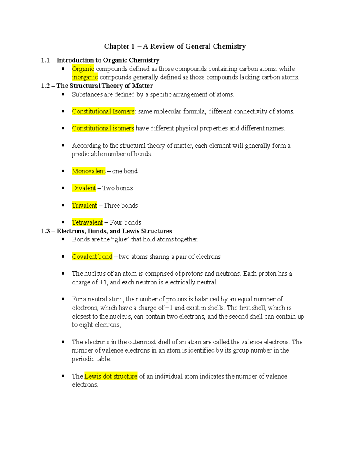 Chapter 1 Notes - Chapter 1 – A Review of General Chemistry 1 ...