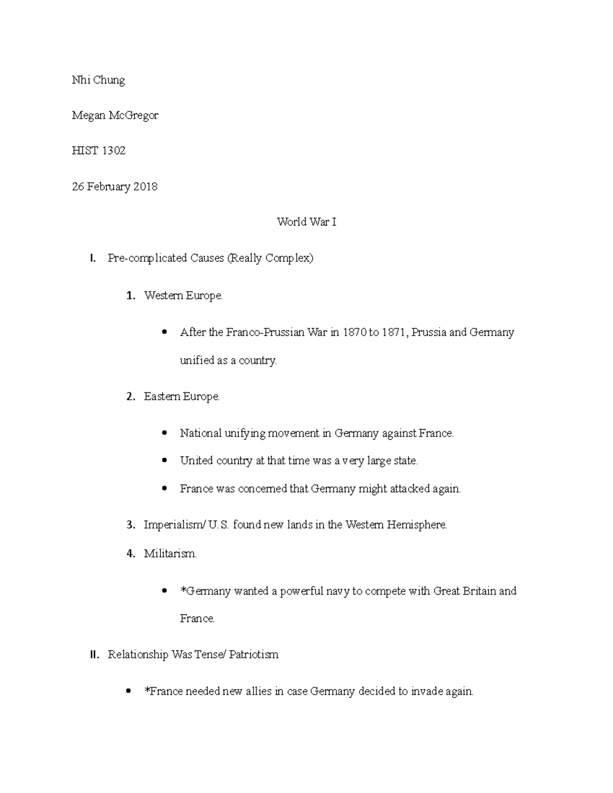 United States History Since 1877 World War I Lecture - Nhi Chung Megan ...
