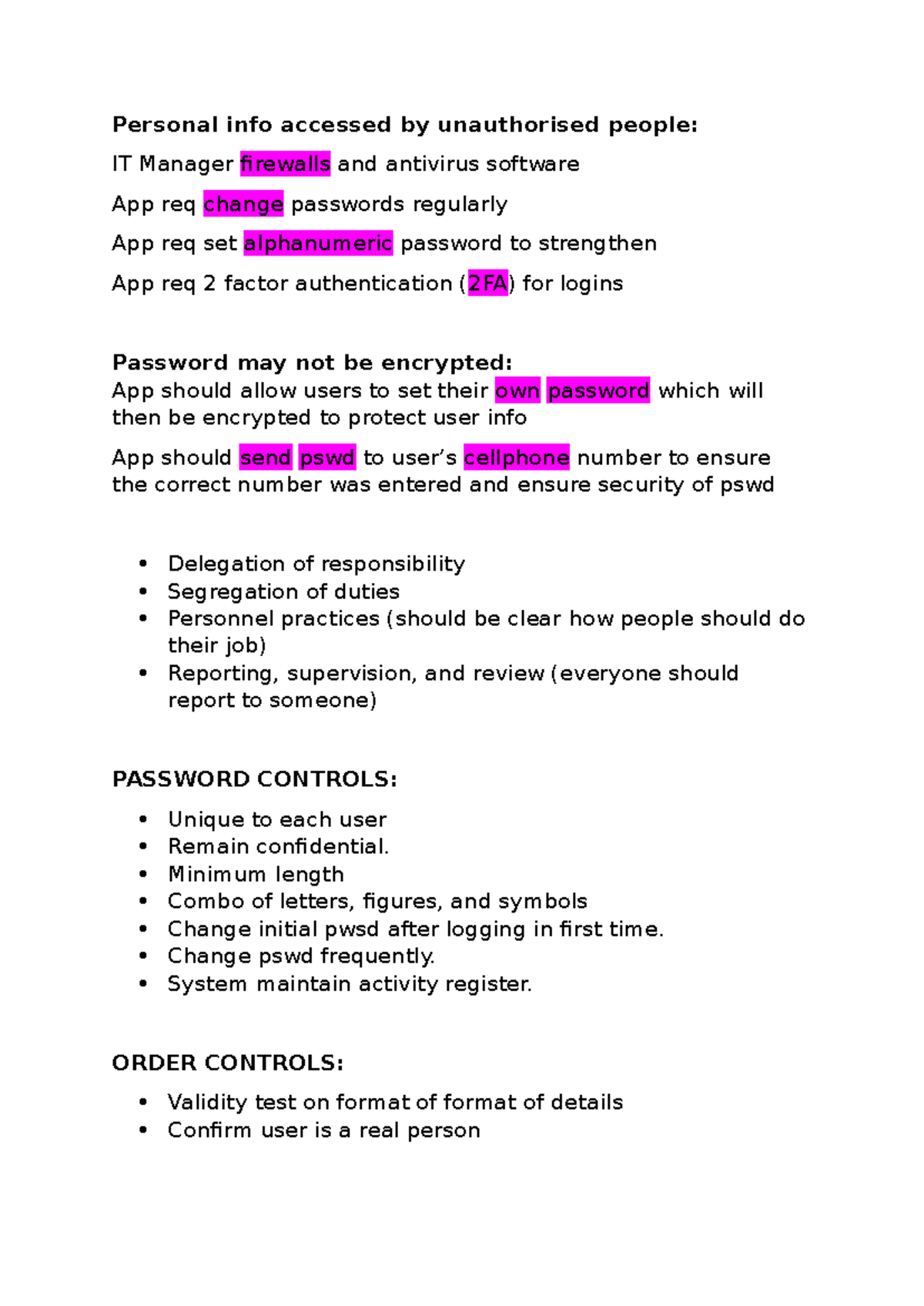 password and order controls - Personal info accessed by unauthorised ...