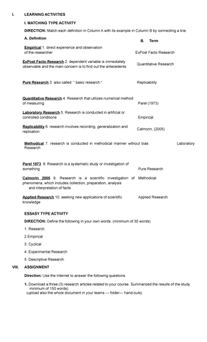 Learning- Activities 5 - I. LEARNING ACTIVITIES ACTIVITY # 1: MATCHING ...
