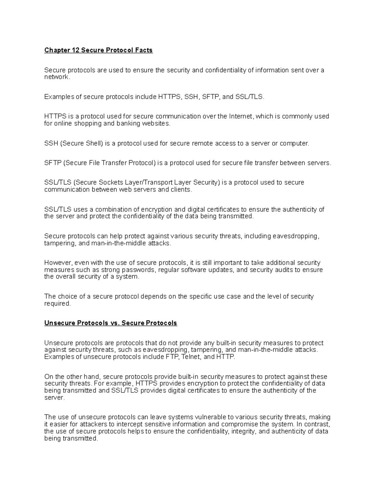 Chapter 12 Secure Protocol Facts - Chapter 12 Secure Protocol Facts Secure protocols are used to ...
