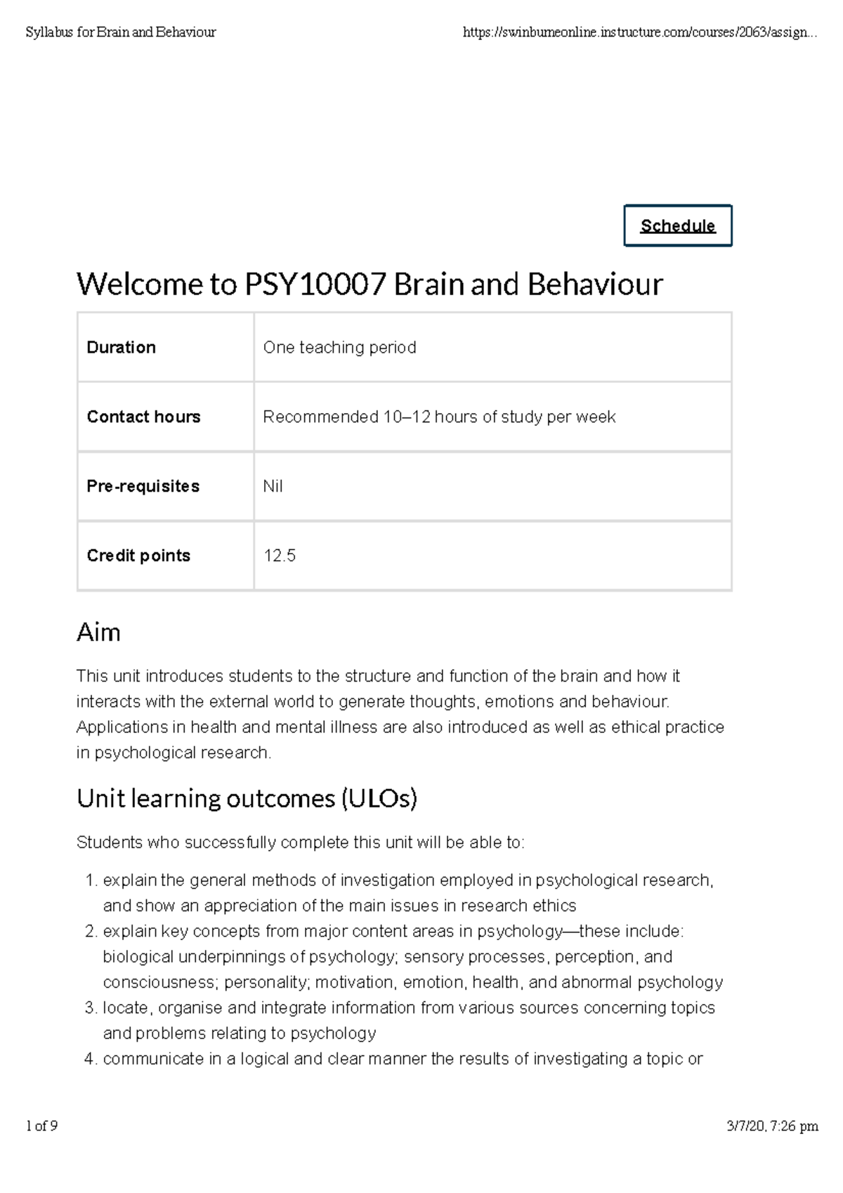 PSY10007 Brain and Behaviour - Welcome to PSY10007 Brain and Behaviour ...