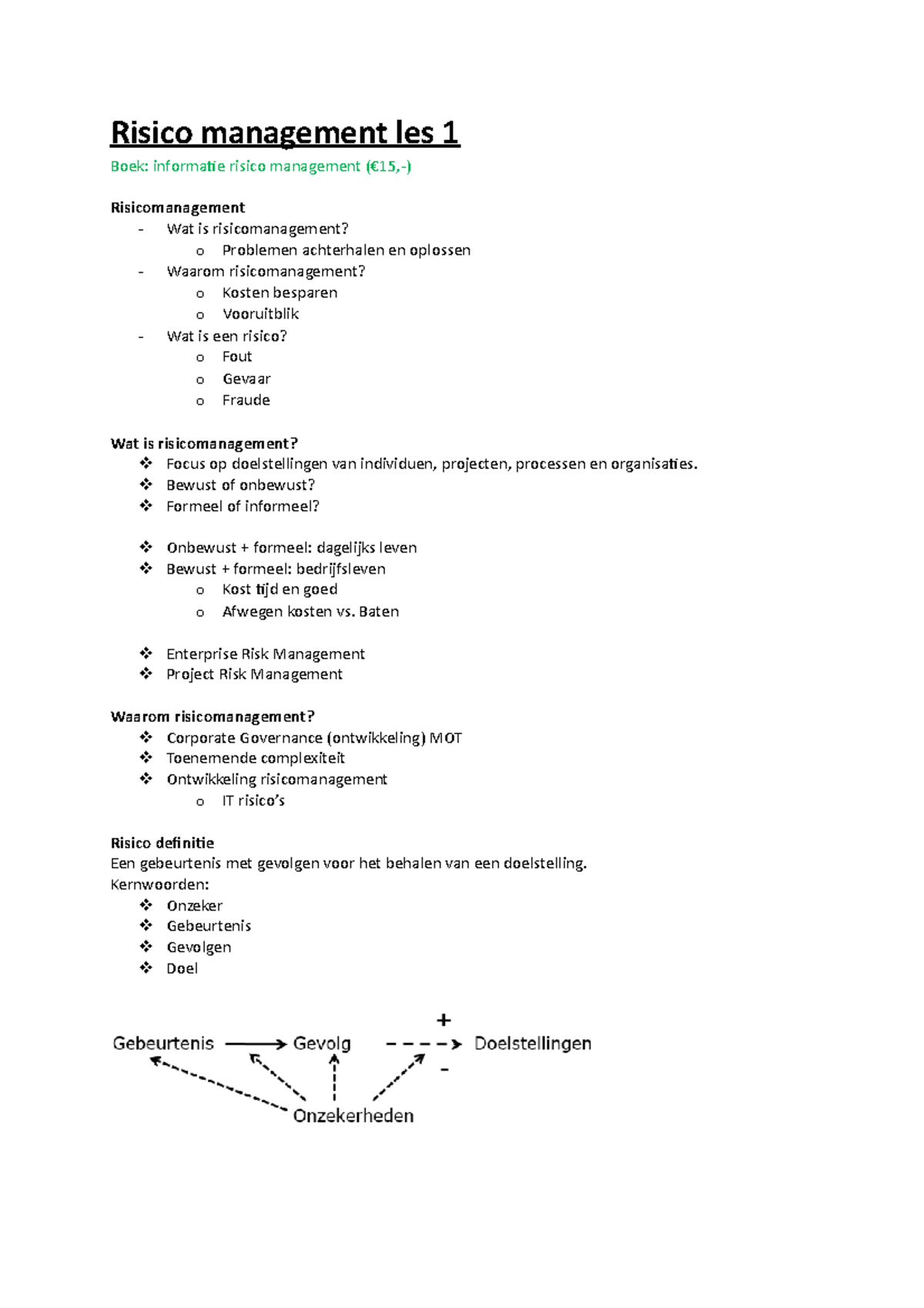 Risico management infomatie - Risico management les 1 Boek: informatie risico management ...