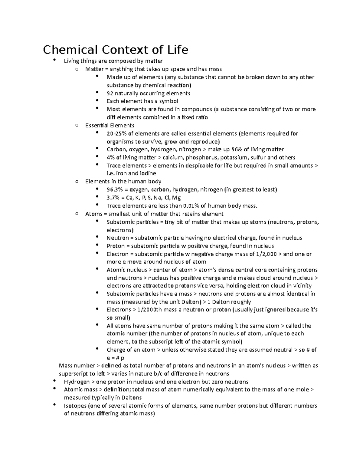 Chemical Context of Life - iron and iodine o Elements in the human body ...