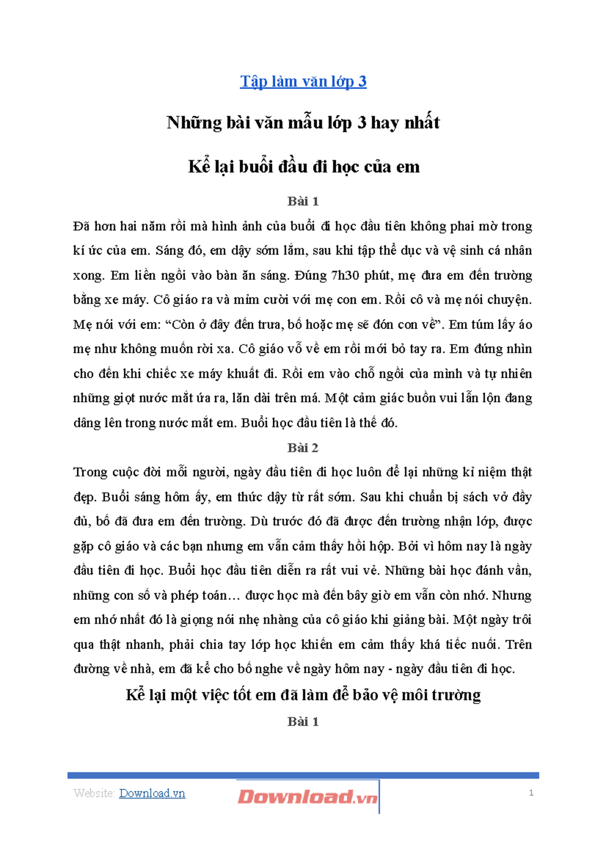 Nhung bai van mau lop 3 hay nhat - Tập làm văn lớp 3 Những bài văn mẫu ...