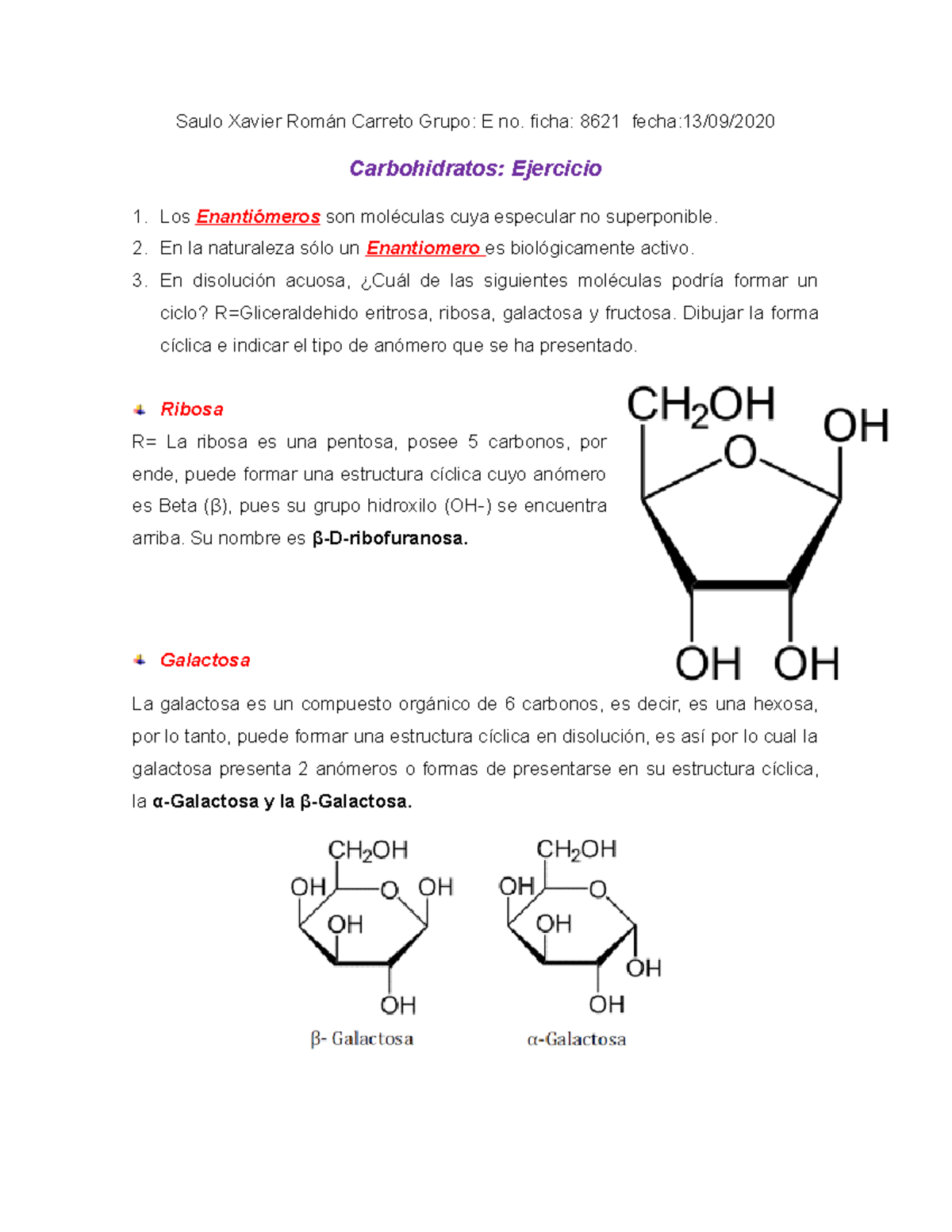 Actividad 6 carbohidratos - Saulo Xavier Román Carreto Grupo: E no ...