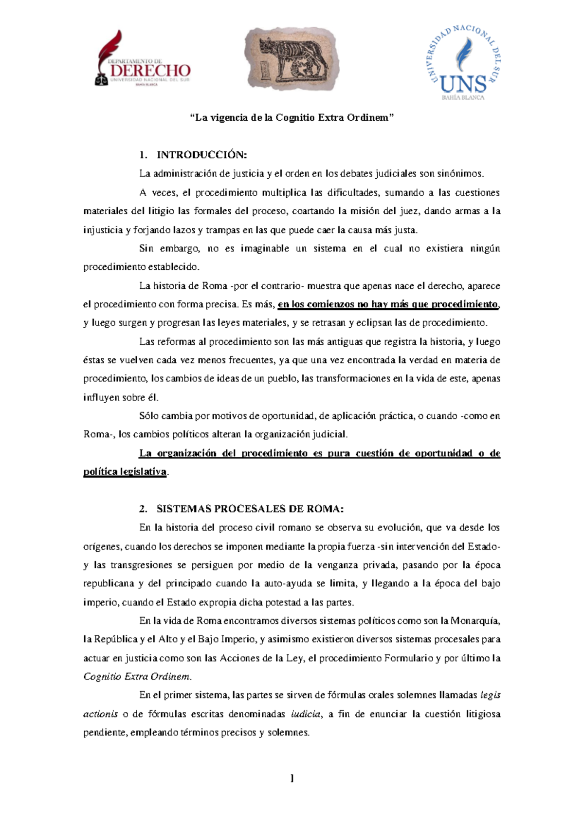 La vigencia de la Cognitio Extra Ordinem - I “La vigencia de la ...