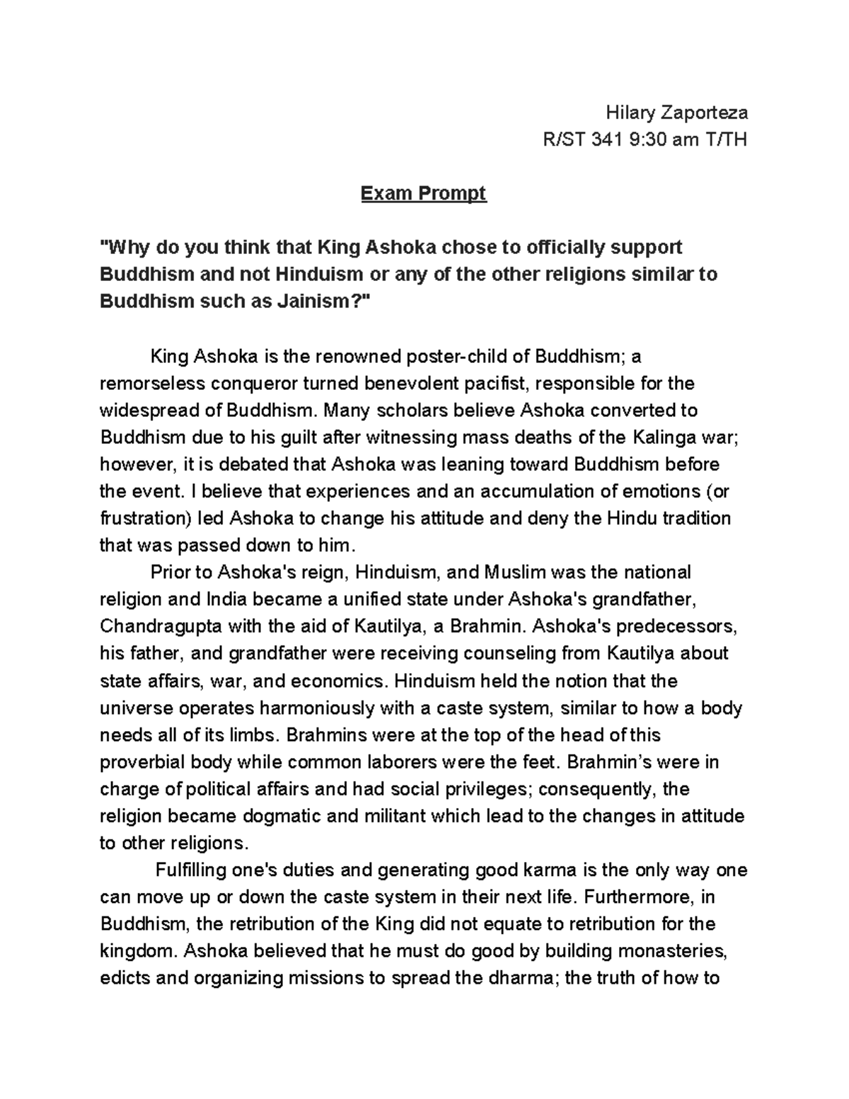 Exam Prompt - Grade: A - Hilary Zaporteza R/ST 341 9:30 am T/TH Exam ...