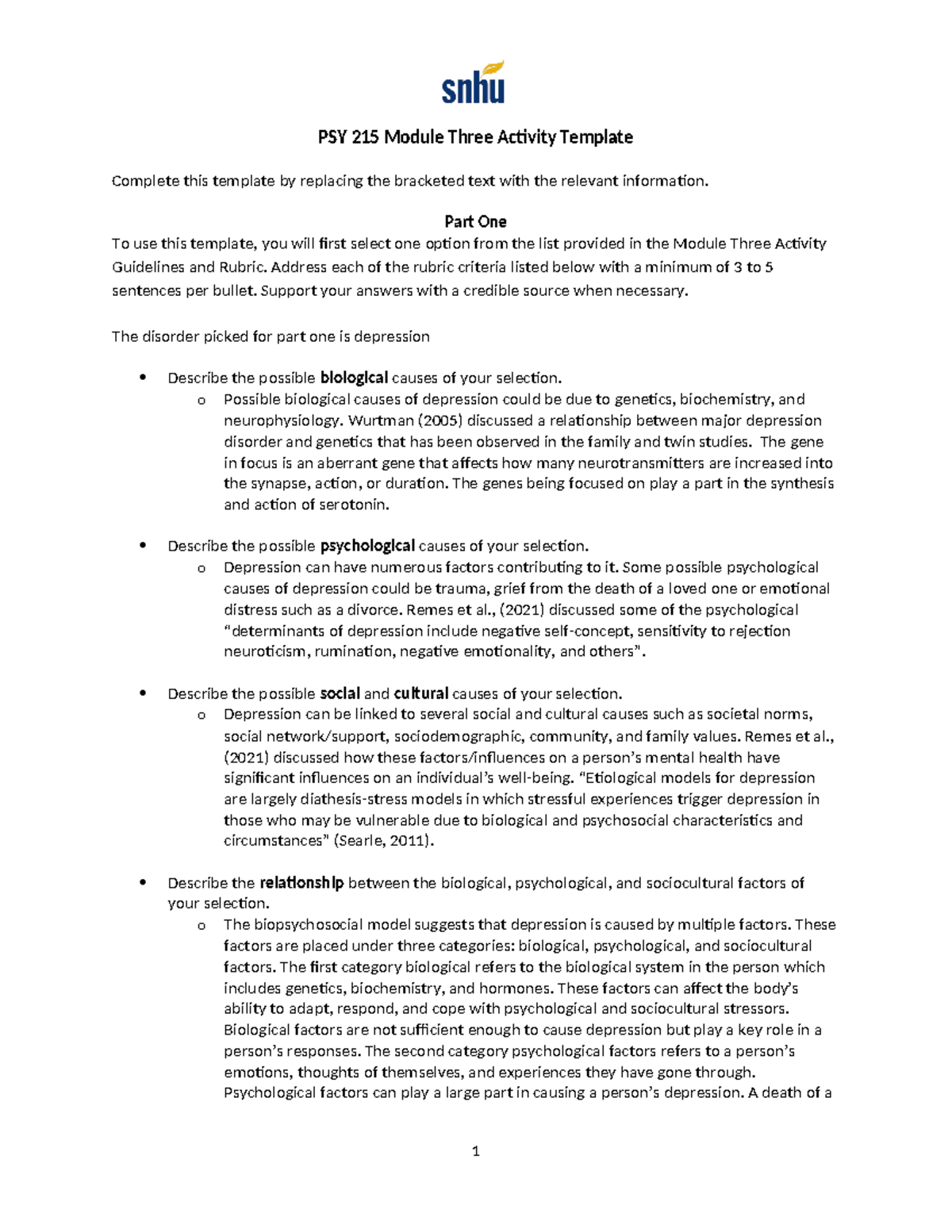 PSY 215 Module Three Activity - Part One To use this template, you will ...