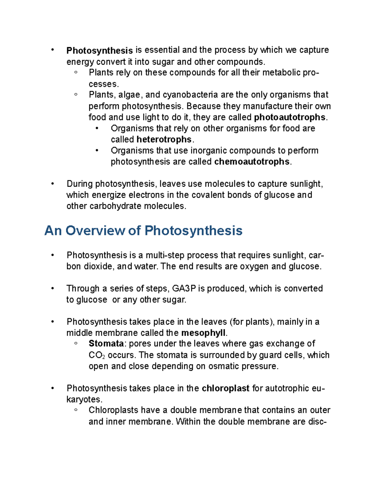 Photosynthesis Notes - Photosynthesis is essential and the process by ...