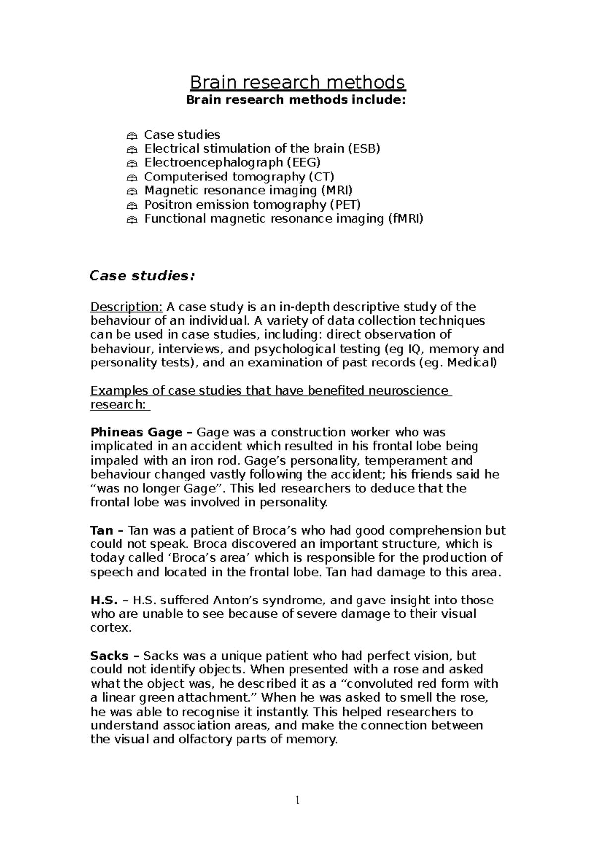 PSY102 'THE Brain' Workshop Research Methods Notes - Brain research ...