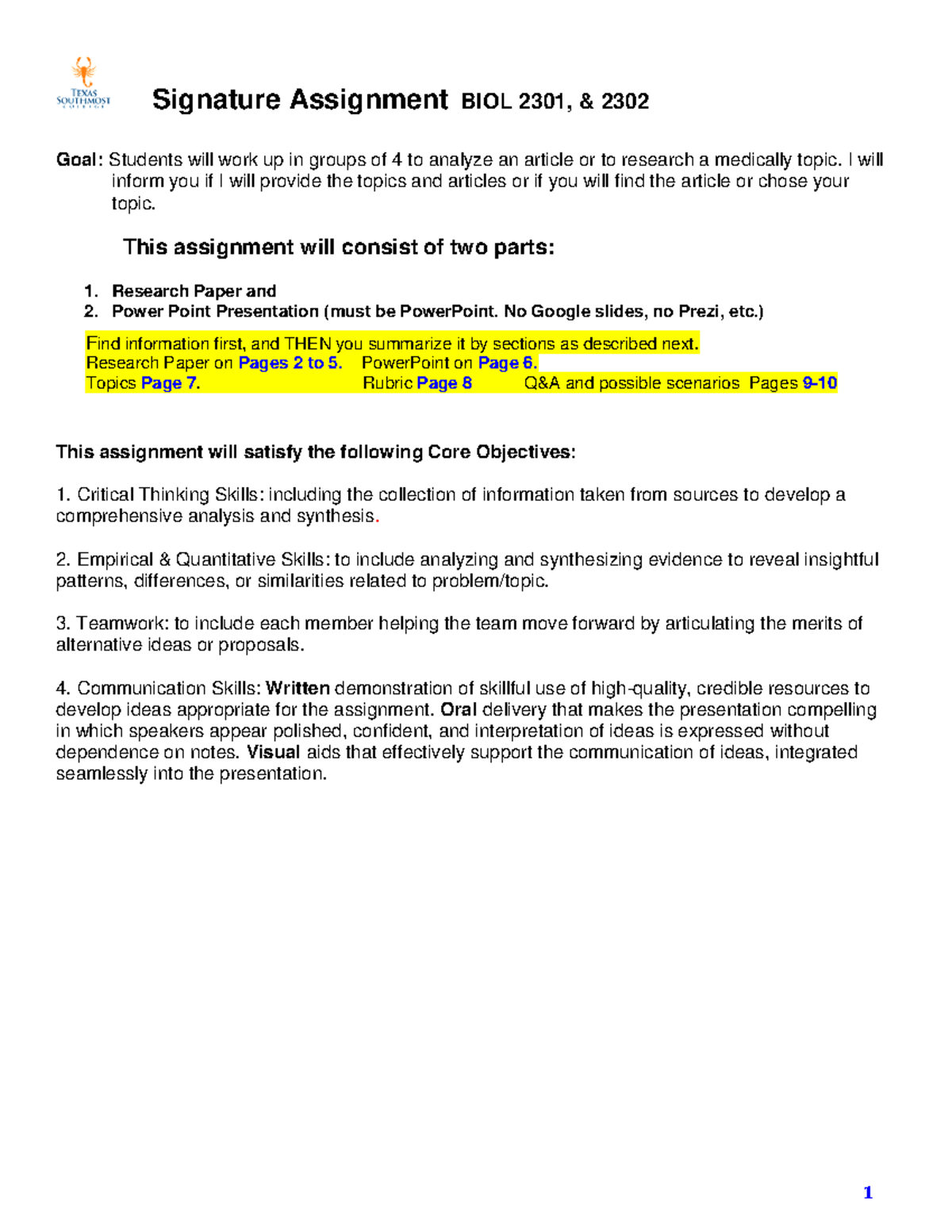 2022 Dr Galvez Lecture Topics Signature Assignment - Signature Assignment BIOL 2301, & 2302 ...