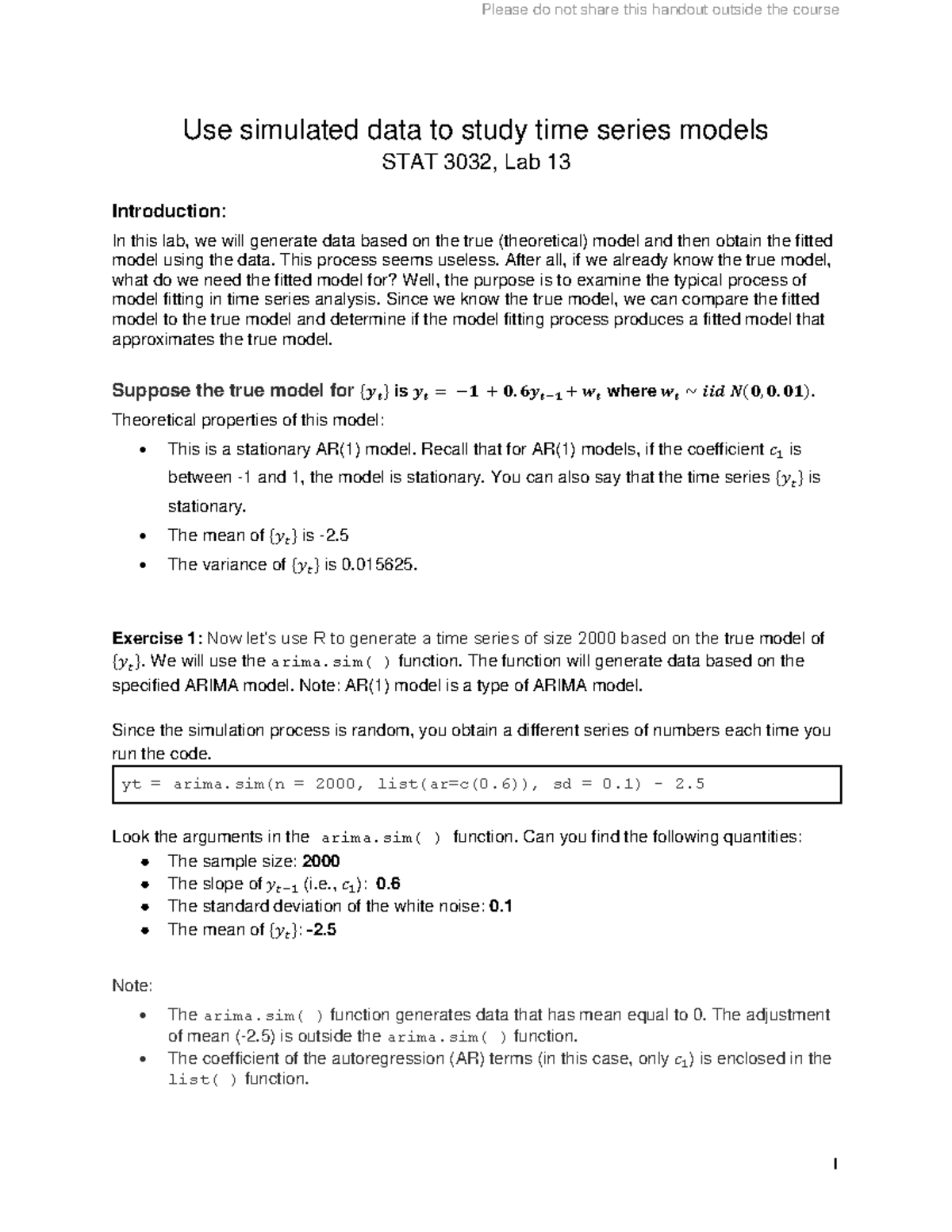 Lab13 Worksheet - Use simulated data to study time series models STAT 3032, Lab 1 3 Introduction ...