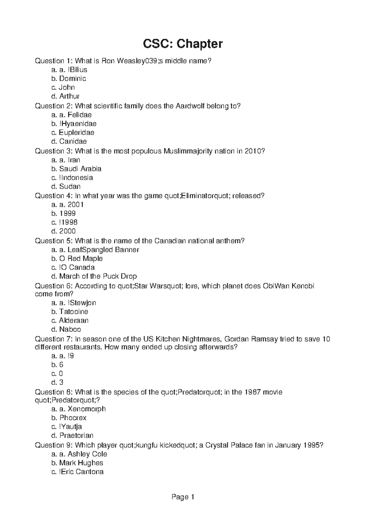 CSC106 Answer 4 - CSC: Chapter Question 1: What is Ron Weasley039;s ...