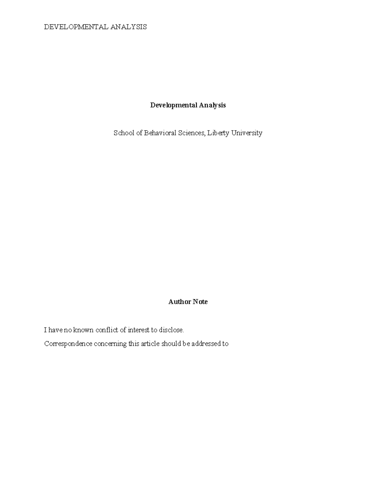 Developmental Analysis - Developmental Analysis School of Behavioral ...