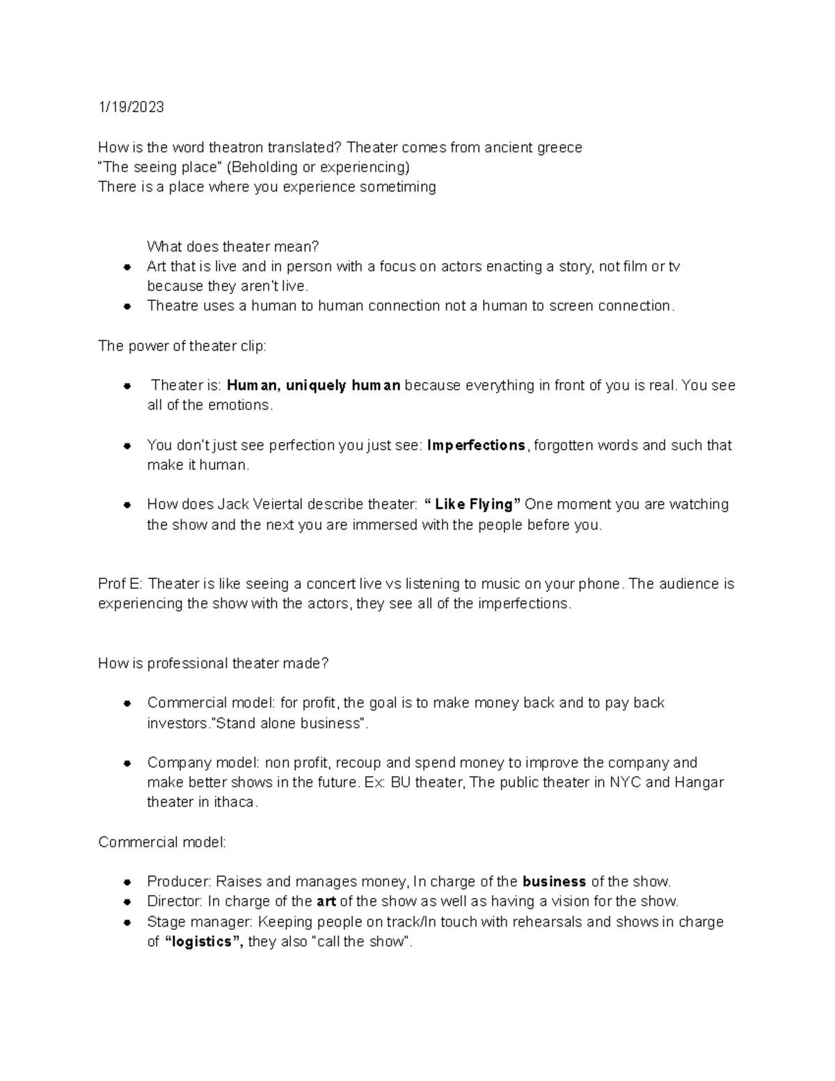 Theater class notes - first few lectures - 1/19/ How is the word ...